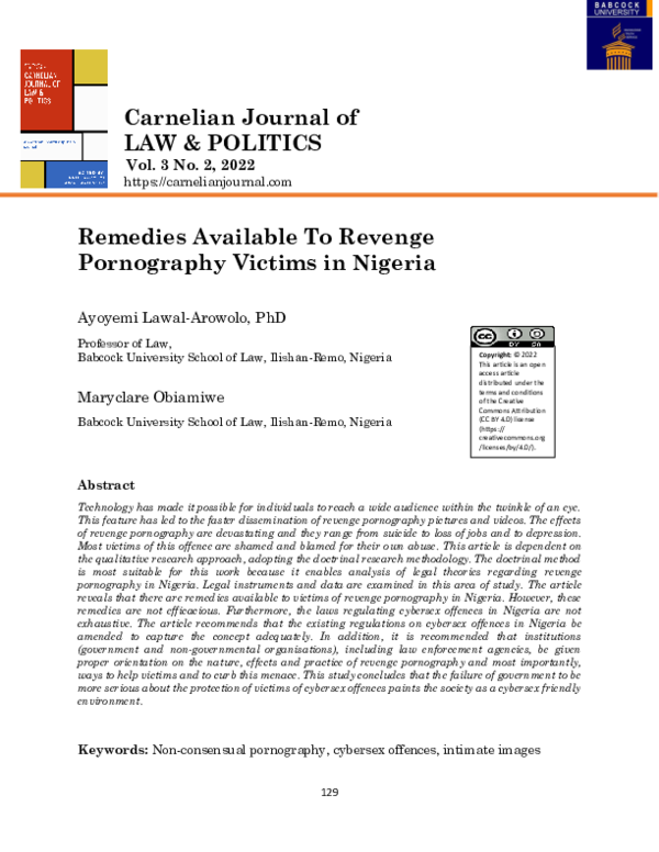 (PDF) Remedies available to Revenge Pornography Victims in Nigeria
