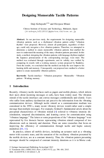 (PDF) Designing Memorable Tactile Patterns