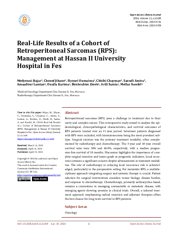 (PDF) Real-life Results of a Cohort of Retroperitoneal Sarcomas (RPS ...