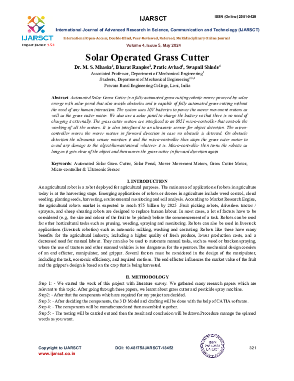 (PDF) Solar Operated Grass Cutter