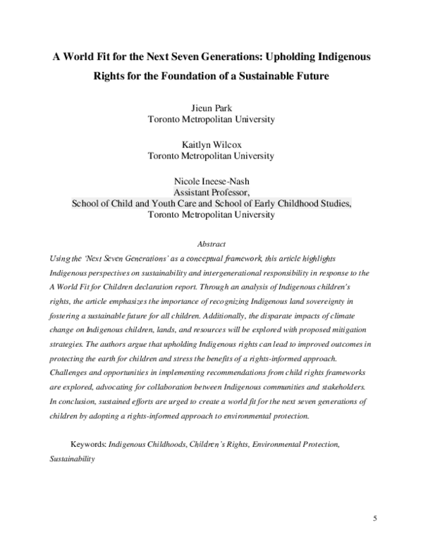 (PDF) A World Fit for the Next Seven Generations: Upholding Indigenous ...