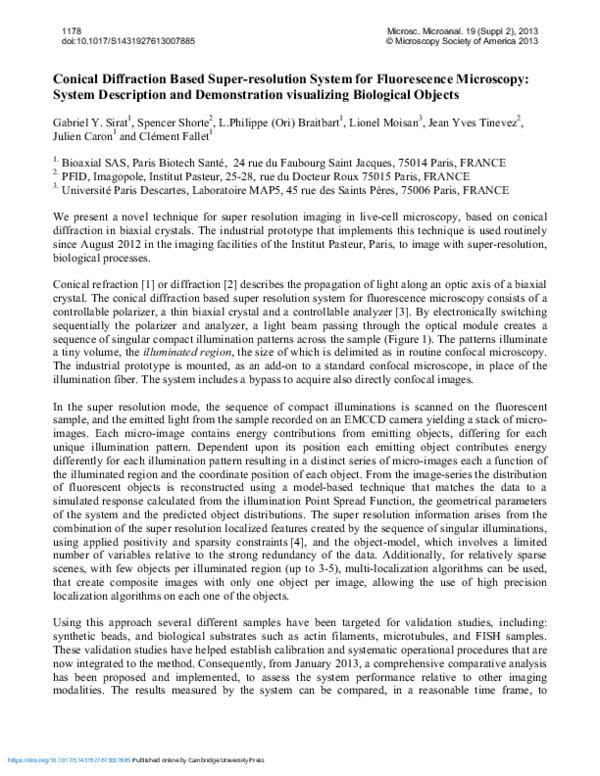 (PDF) Conical Diffraction Based Super-resolution System for Fluorescence Microscopy: System ...