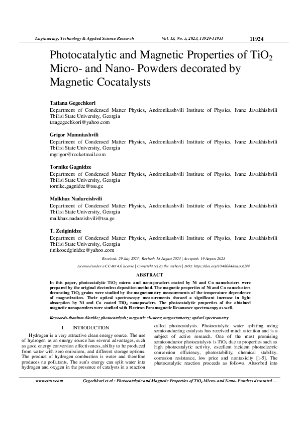 (PDF) Photocatalytic and Magnetic Properties of TiO2 Micro- and Nano ...