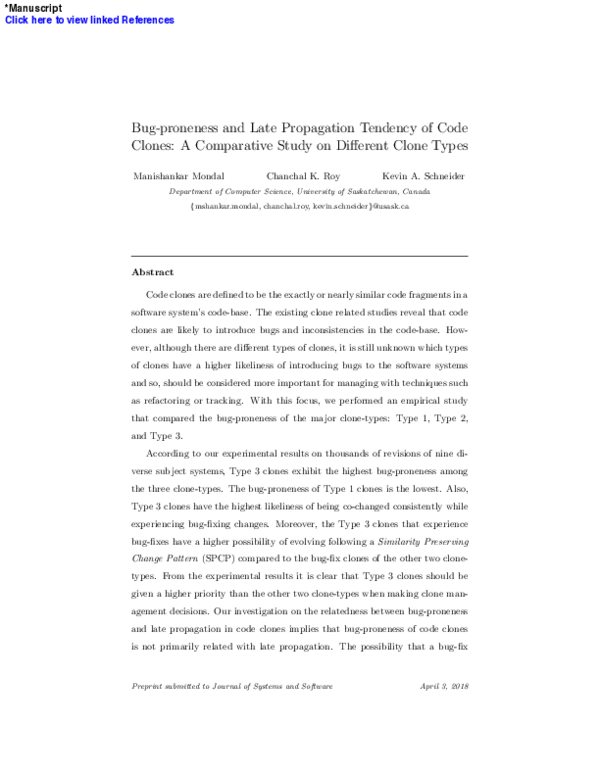 (PDF) Bug-proneness and late propagation tendency of code clones: A ...