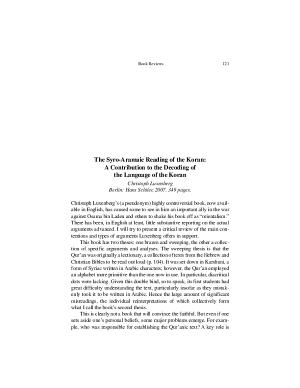 (PDF) The Syro-Aramaic Reading of the Koran: A Contribution to the ...