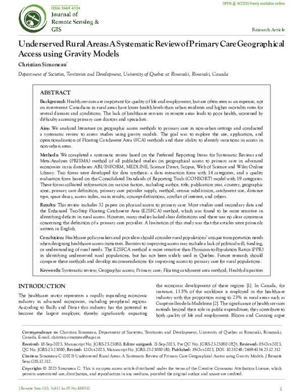 (PDF) Underserved Rural Areas: A Systematic Review of Primary Care ...