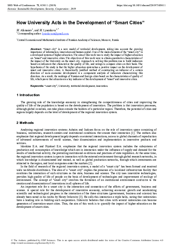 (PDF) How University Acts in the Development of “Smart Cities”