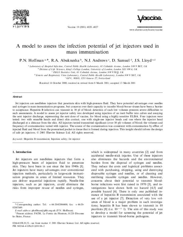 (PDF) A model to assess the infection potential of jet injectors used ...