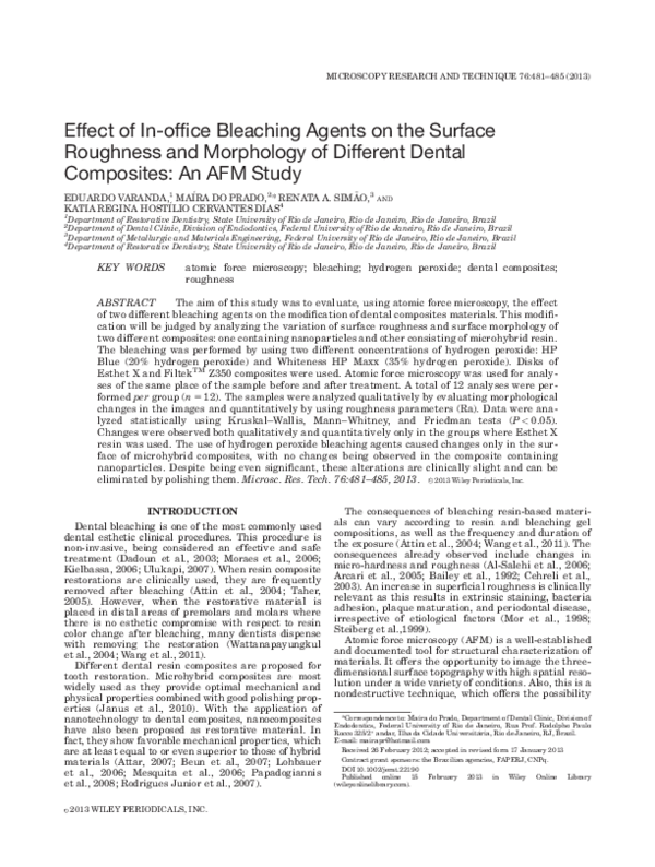 (PDF) Effect of in-office bleaching agents on the surface roughness and ...