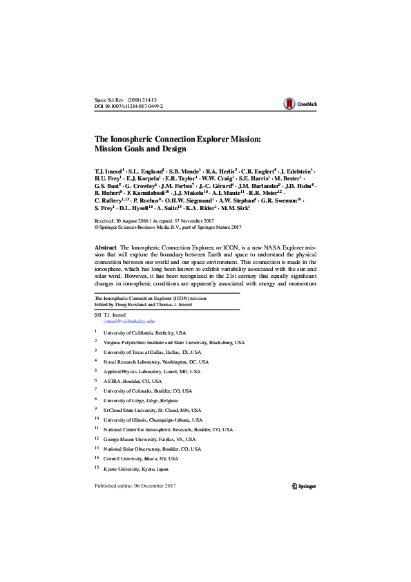 (PDF) The Ionospheric Connection Explorer Mission: Mission Goals and ...