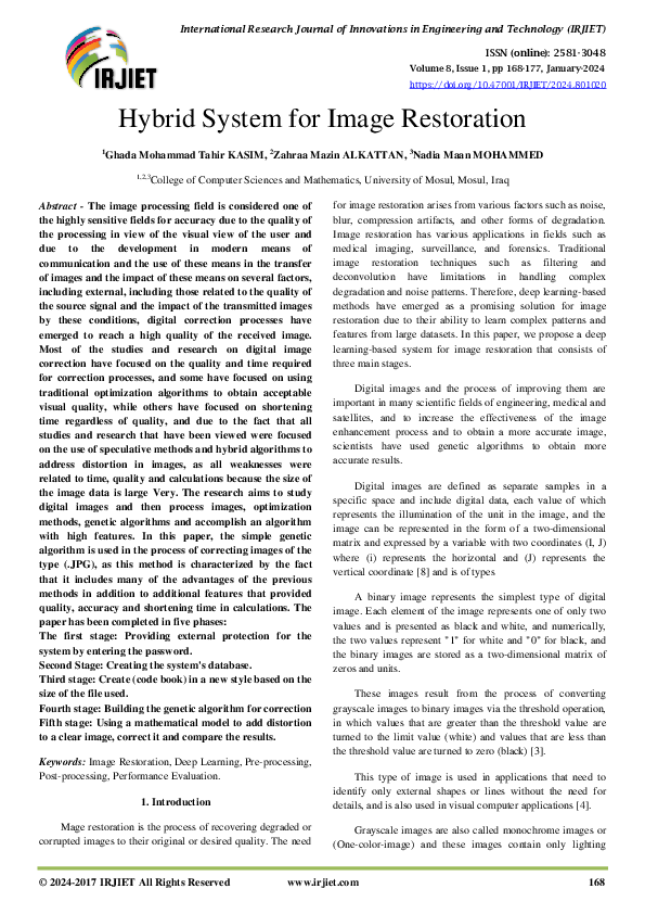 (PDF) Hybrid System for Image Restoration