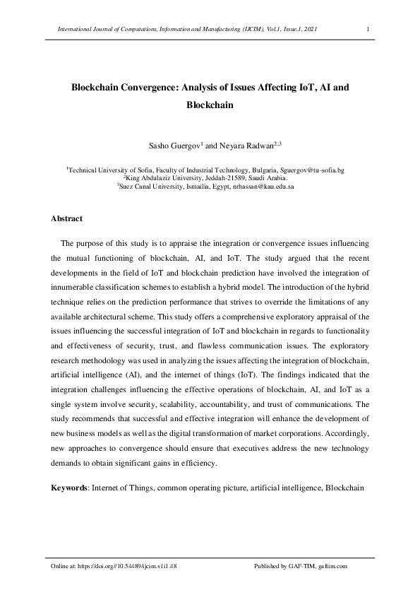 (PDF) Blockchain Convergence: Analysis of Issues Affecting IoT, AI and Blockchain