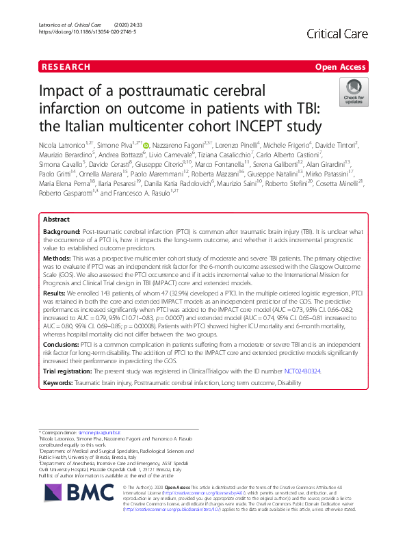 (PDF) Impact of a posttraumatic cerebral infarction on outcome in ...