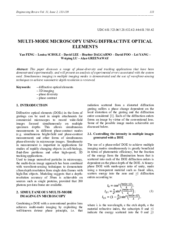 (PDF) Multi-mode microscopy using diffractive optical elements