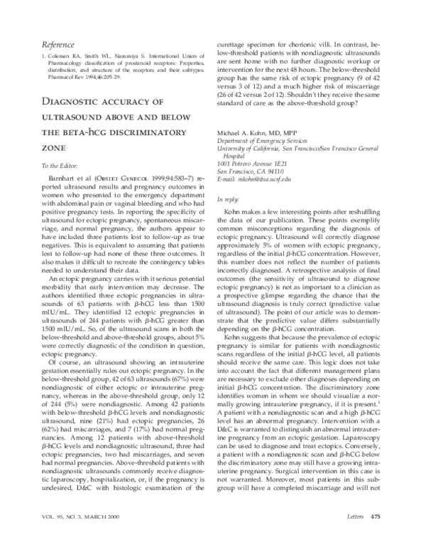 (PDF) Diagnostic accuracy of ultrasound above and below the beta-hCG ...