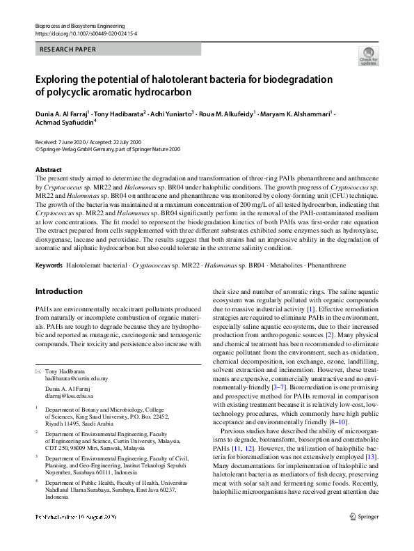 (PDF) Exploring the potential of halotolerant bacteria for biodegradation of polycyclic aromatic ...