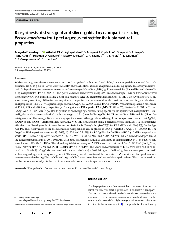 (PDF) Biosynthesis of silver, gold and silver–gold alloy nanoparticles using Persea americana ...