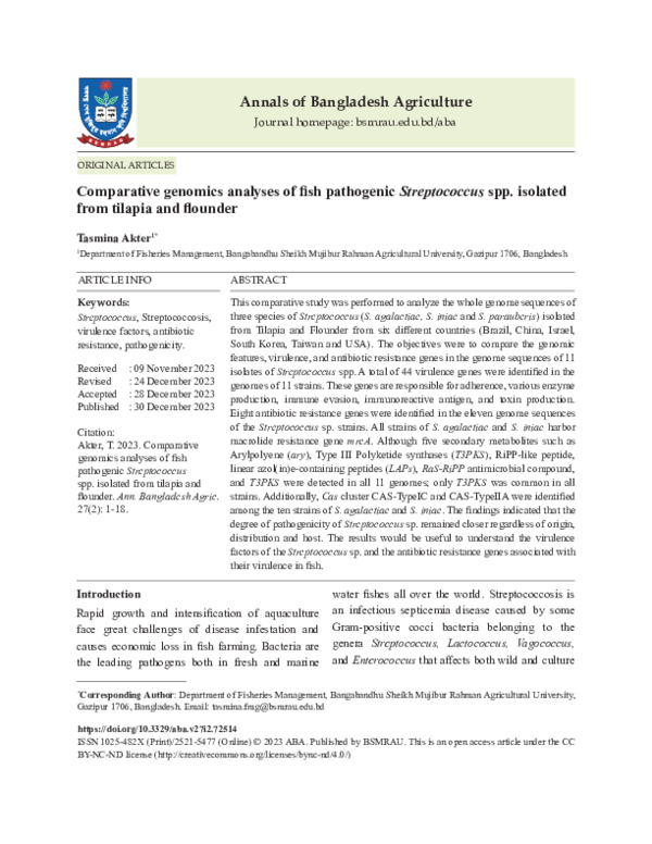 (PDF) Comparative genomics analyses of fish pathogenic Streptococcus ...