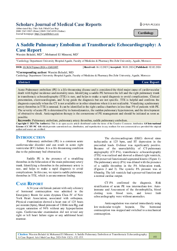 (PDF) A Saddle Pulmonary Embolism at Transthoracic Echocardiography: A ...