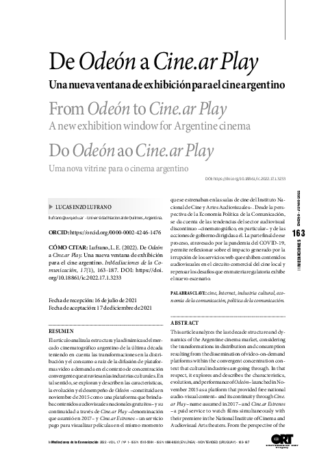 (PDF) De Odeón a Cine.ar Play | Lucas Lufrano - Academia.edu
