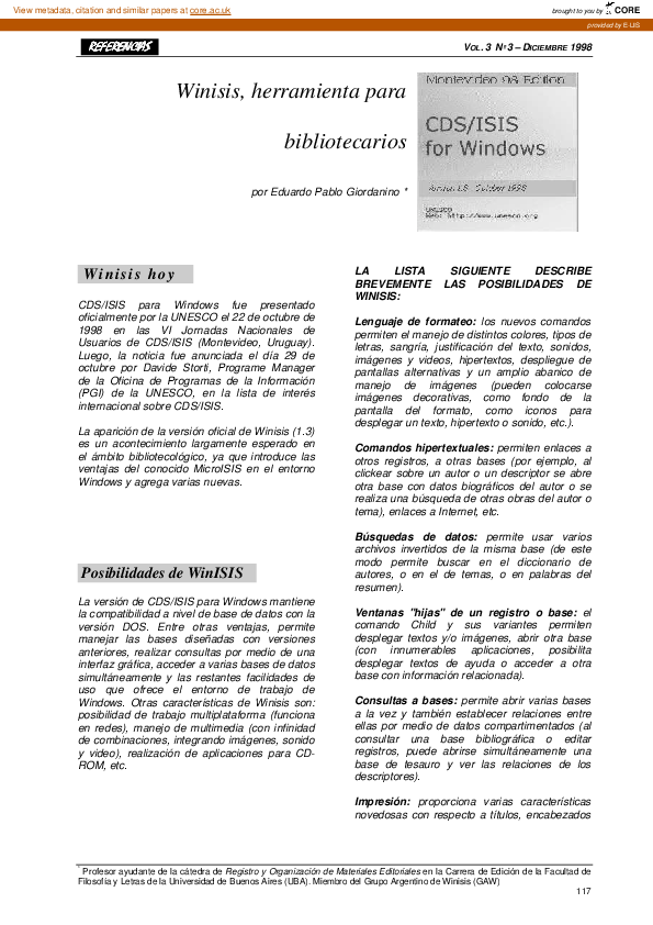 (PDF) Winisis, herramienta para bibliotecarios