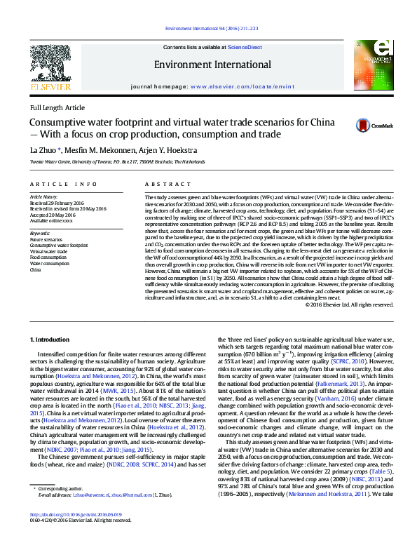 (PDF) Consumptive water footprint and virtual water trade scenarios for ...