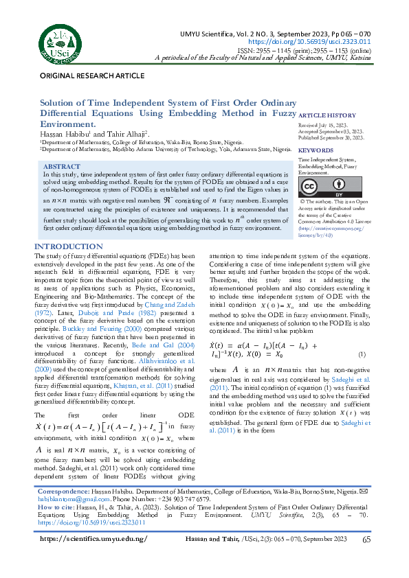 Pdf Solution Of Time Independent System Of First Order Ordinary Differential Equations Using