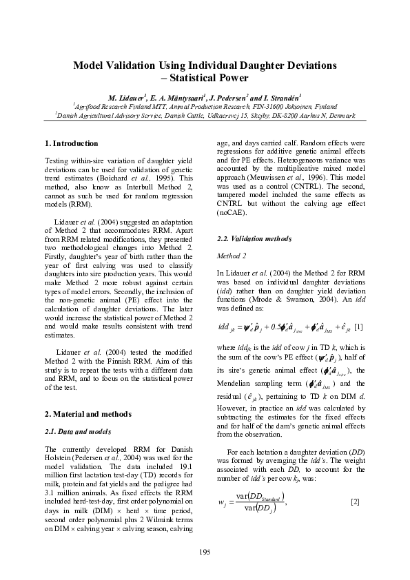 (PDF) Model validation using individual daughter deviations - statistical power