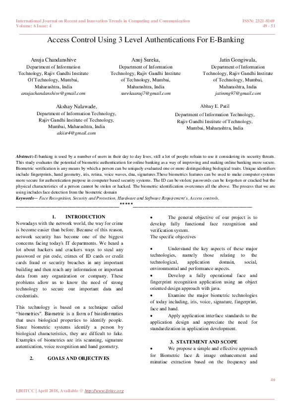 (PDF) Access Control Using 3 Level Authentications For E-Banking