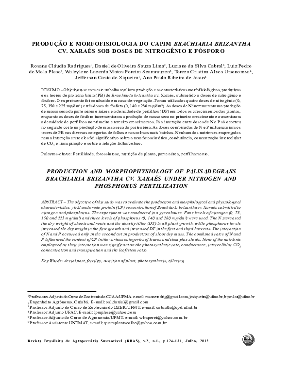 (PDF) Produção e Morfofisiologia Do Capim Brachiaria Brizantha CV ...