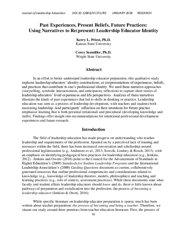 (PDF) Past Experiences, Present Beliefs, Future Practices: Using ...