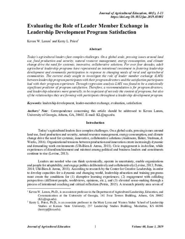 (PDF) Evaluating the role of leader member exchange in leadership ...