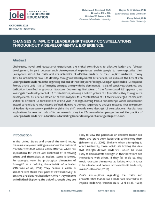(PDF) Changes in Implicit Leadership Theory Constellations throughout a ...
