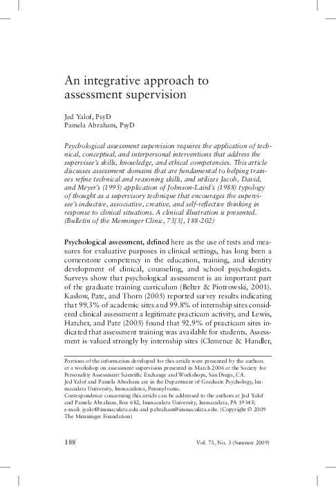 (PDF) An integrative approach to assessment supervision