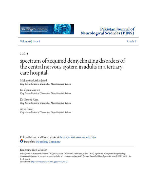 (PDF) Spectrum of Acquired Demyelinating Disorders of the Central Nervous System in Adults in a ...
