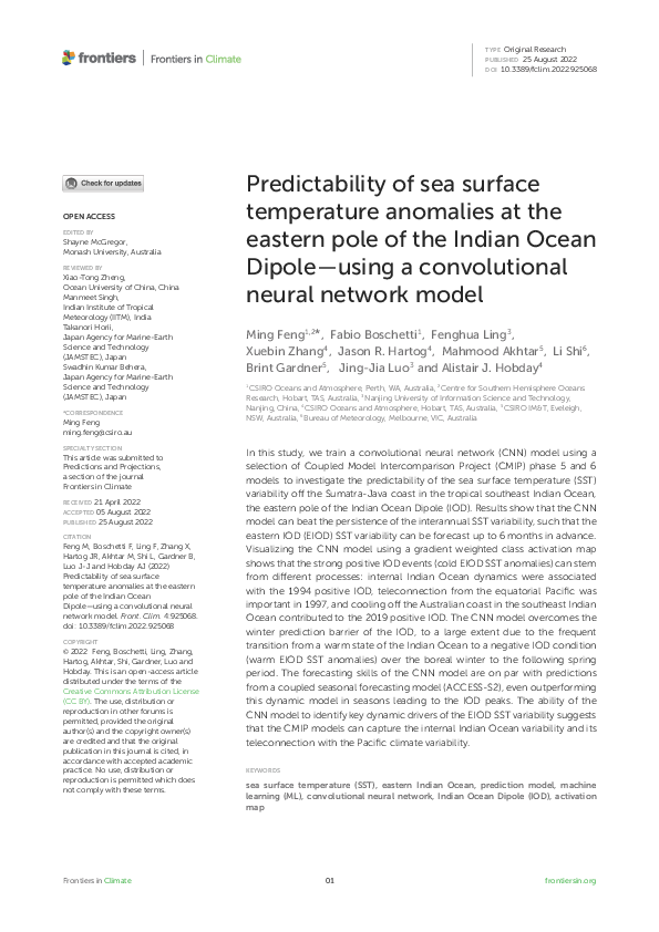 (PDF) Predictability of sea surface temperature anomalies at the eastern pole of the Indian ...