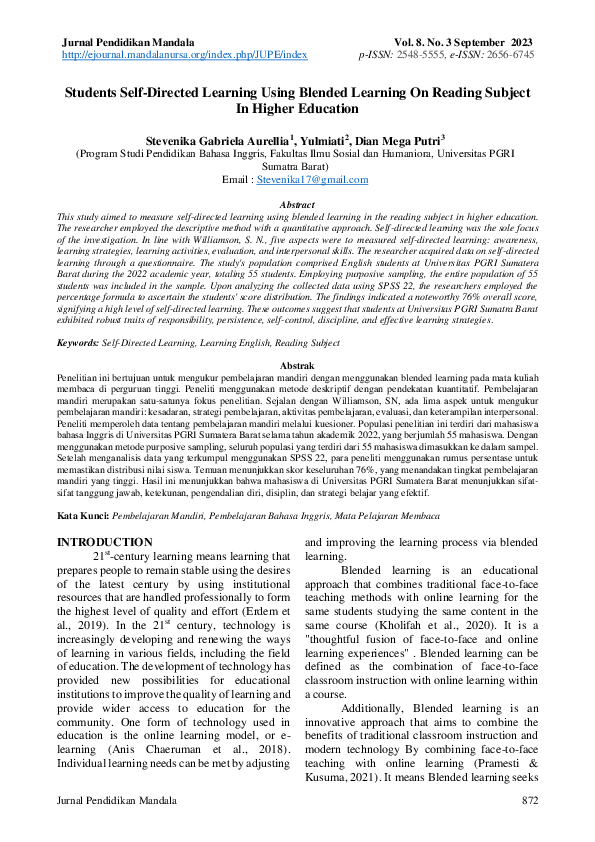 (PDF) Students Self-Directed Learning Using Blended Learning On Reading ...