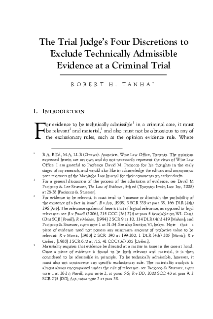 (PDF) The Trial Judge's Four Discretions to Exclude Technically ...