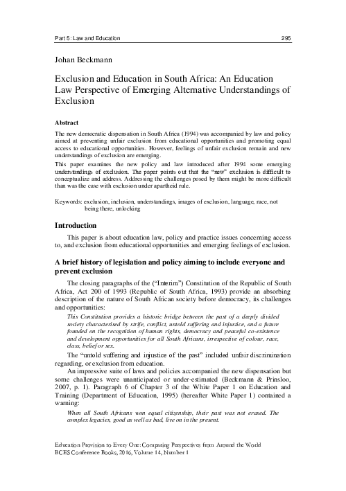 (PDF) Exclusion and Education in South Africa: An Education Law ...