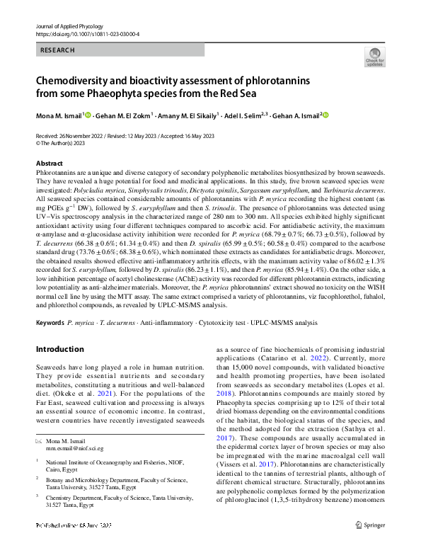 (PDF) Chemodiversity and bioactivity assessment of phlorotannins from some Phaeophyta species ...