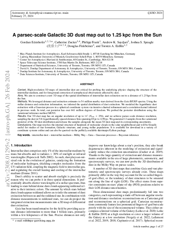 (PDF) A Parsec-Scale Galactic 3D Dust Map out to 1.25 kpc from the Sun
