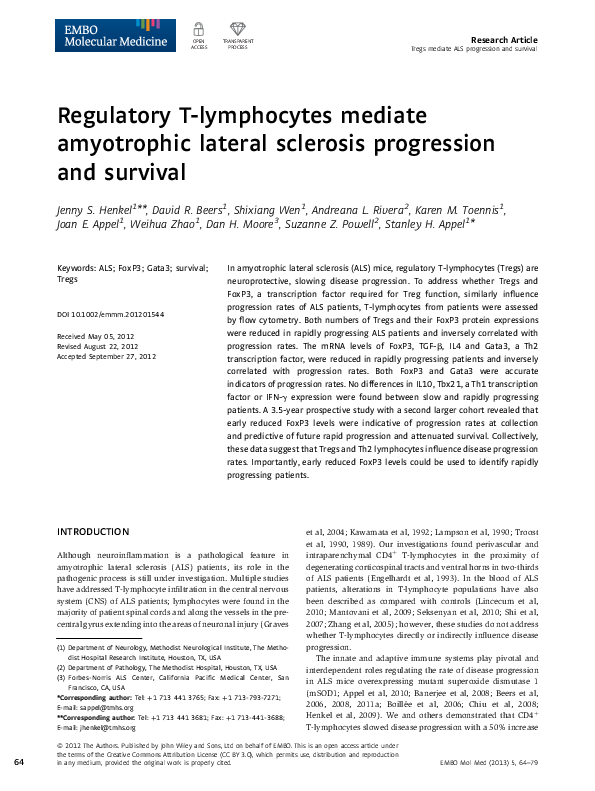(PDF) Regulatory T‐lymphocytes mediate amyotrophic lateral sclerosis ...