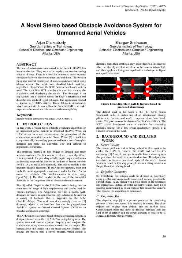(PDF) A Novel Stereo based Obstacle Avoidance System for Unmanned ...