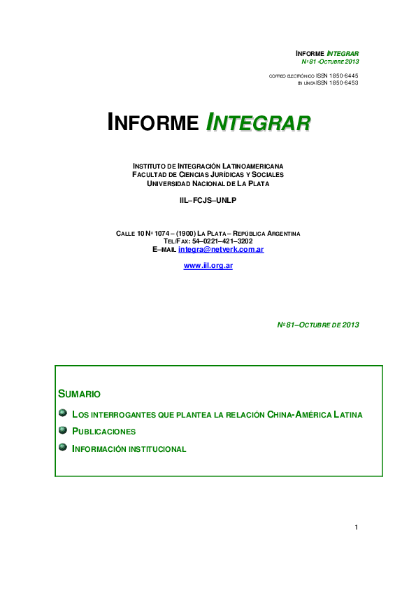 (PDF) Informe Integrar | Número 81