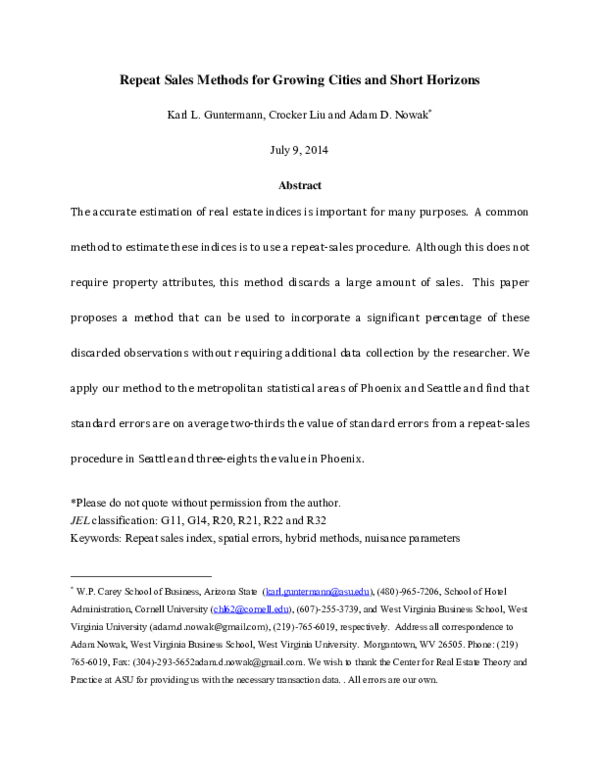 (PDF) Repeat Sales Methods for Growing Cities and Short Horizons ...