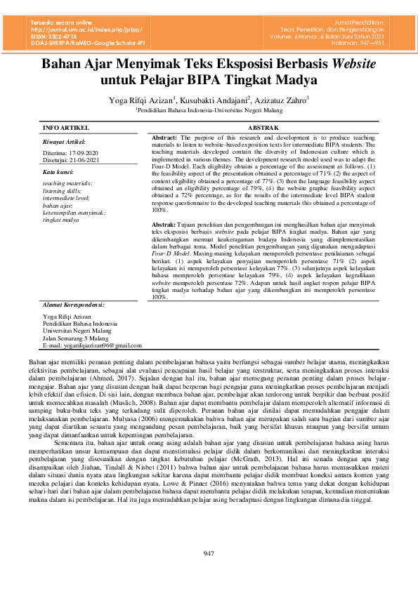 (PDF) Bahan Ajar Menyimak Teks Eksposisi Berbasis Website untuk Pelajar BIPA Tingkat Madya