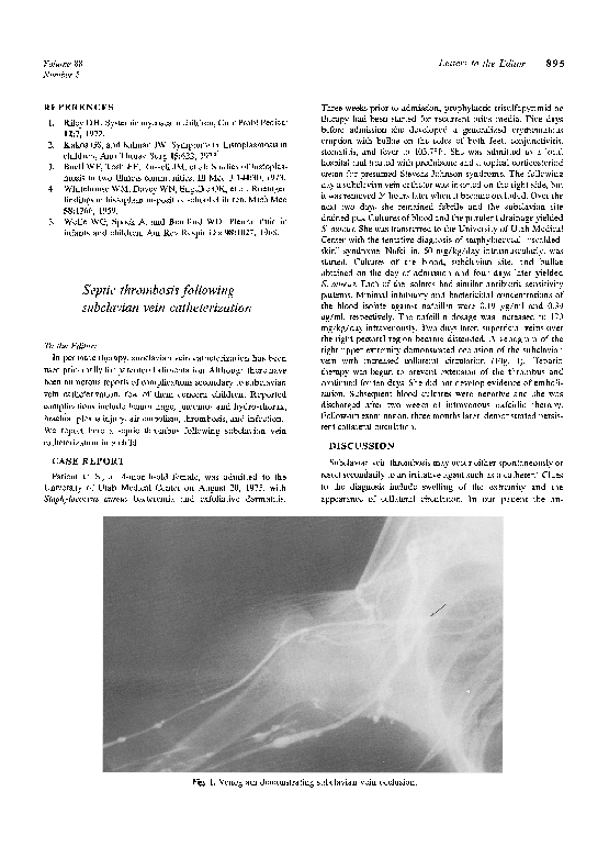 (PDF) Septic thrombosis following subclavian vein catheterization