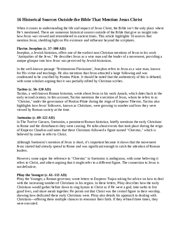 (PDF) Historical Sources Outside the Bible That Mention Jesus Christ