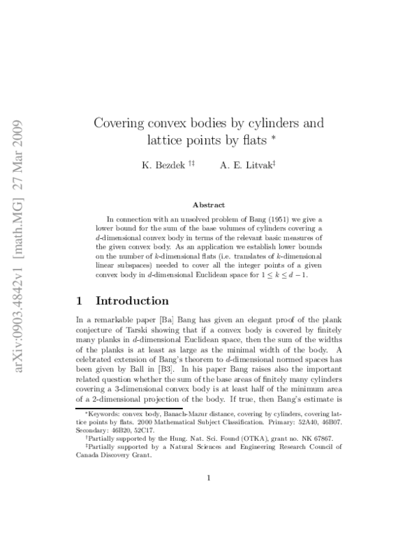 (PDF) Covering Convex Bodies by Cylinders and Lattice Points by Flats