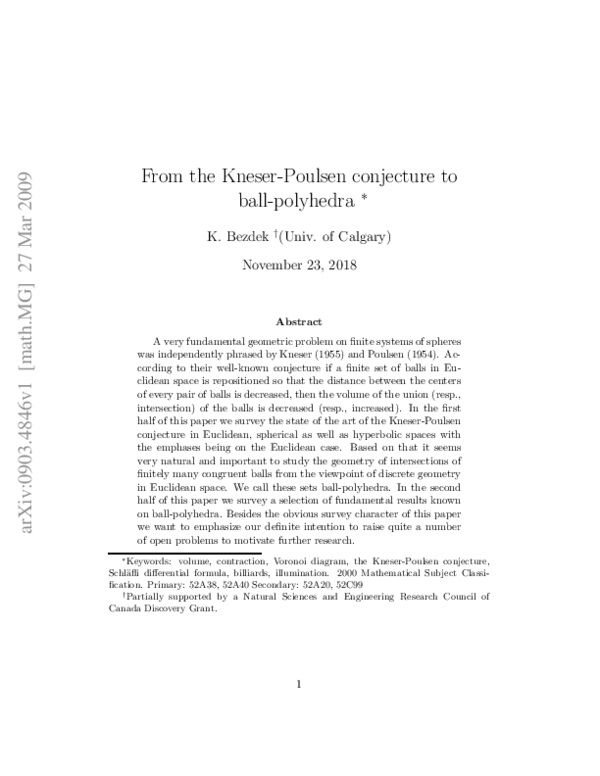 (PDF) From the Kneser–Poulsen conjecture to ball-polyhedra